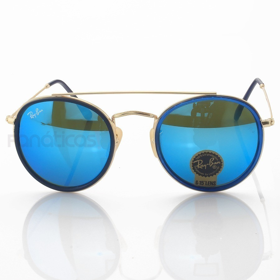 Óculos de Sol RB3647 Redondo Dourado e Lente Azul